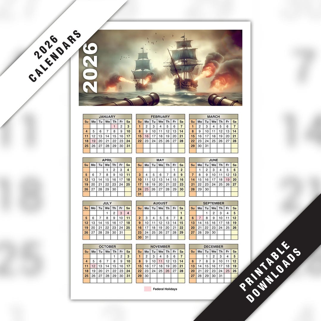 2026 Pirate Ship Battle Calendar - Instant PDF Digital Download ...