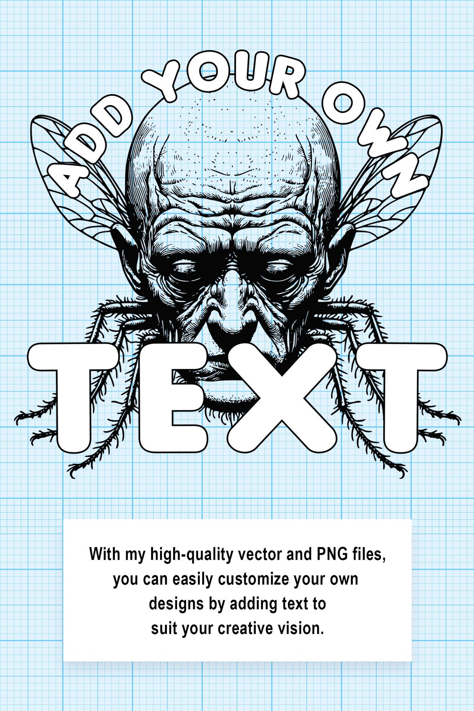 Creepy Fly With Human Head Clipart: Horror Gothic Vector (digital ...
