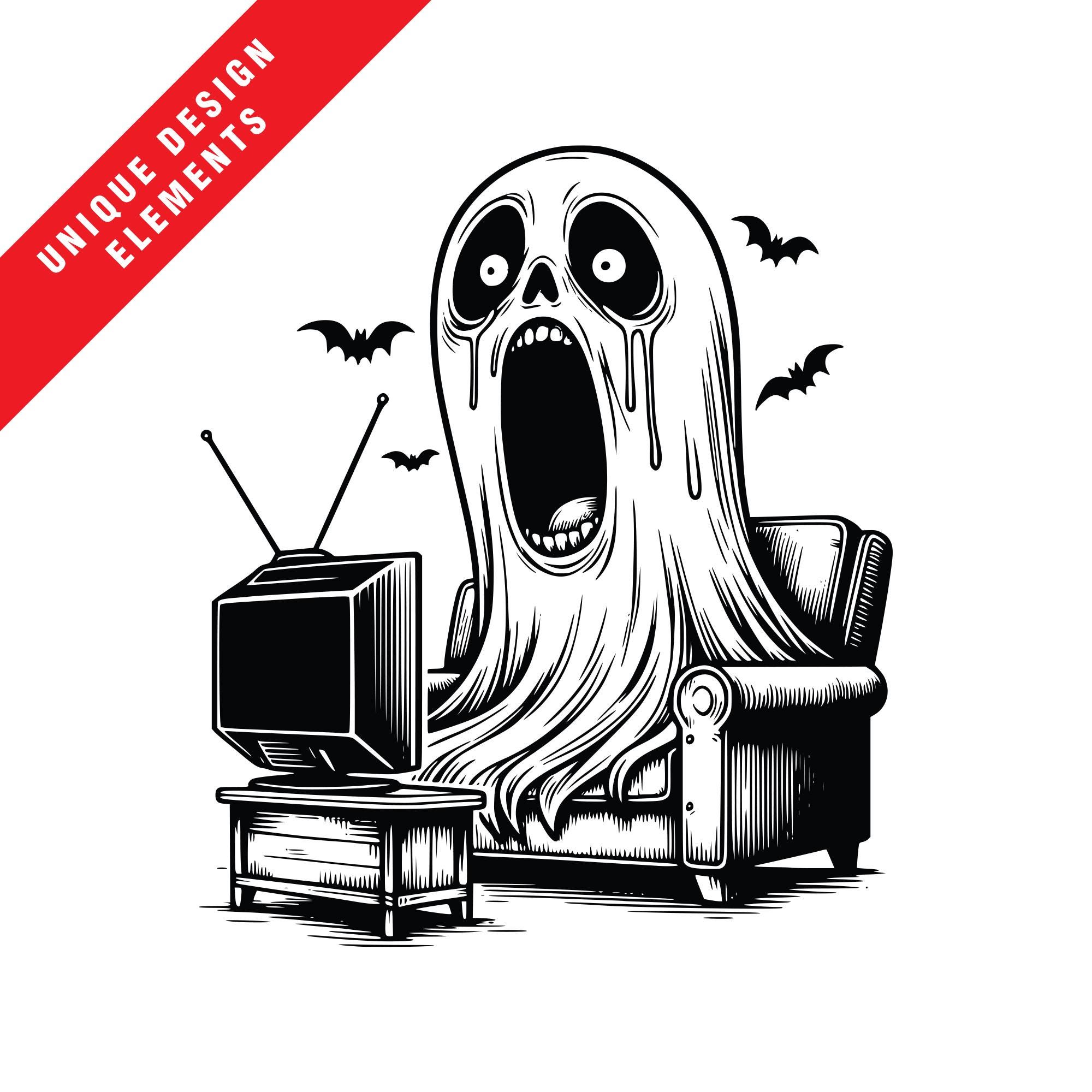 Spooky Ghost Watching Television Clipart Set - EPS, SVG, PNG Bundle ...
