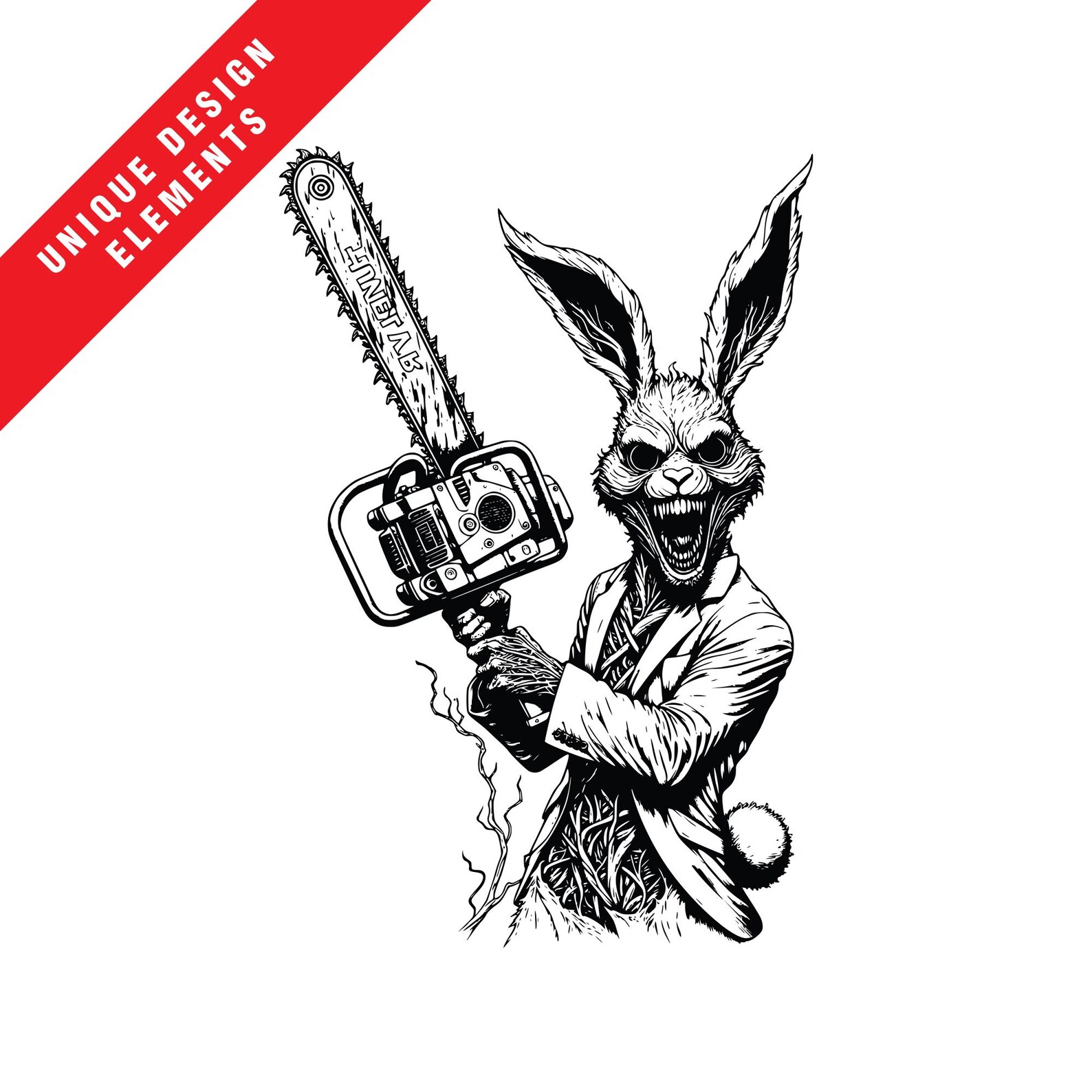 Spooky Rabbit Chainsaw Clipart: Gothic Horror Illustration (EPS, SVG ...
