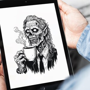 Creepy Coffee Ghoul Digital AI, SVG, PNG, Clipart Pack for Halloween ...