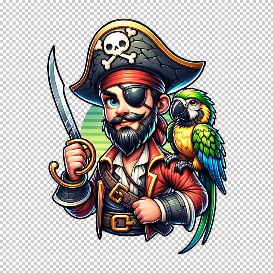 Digital Pirate With Parrot PNG Clipart - Nautical Instant Download ...