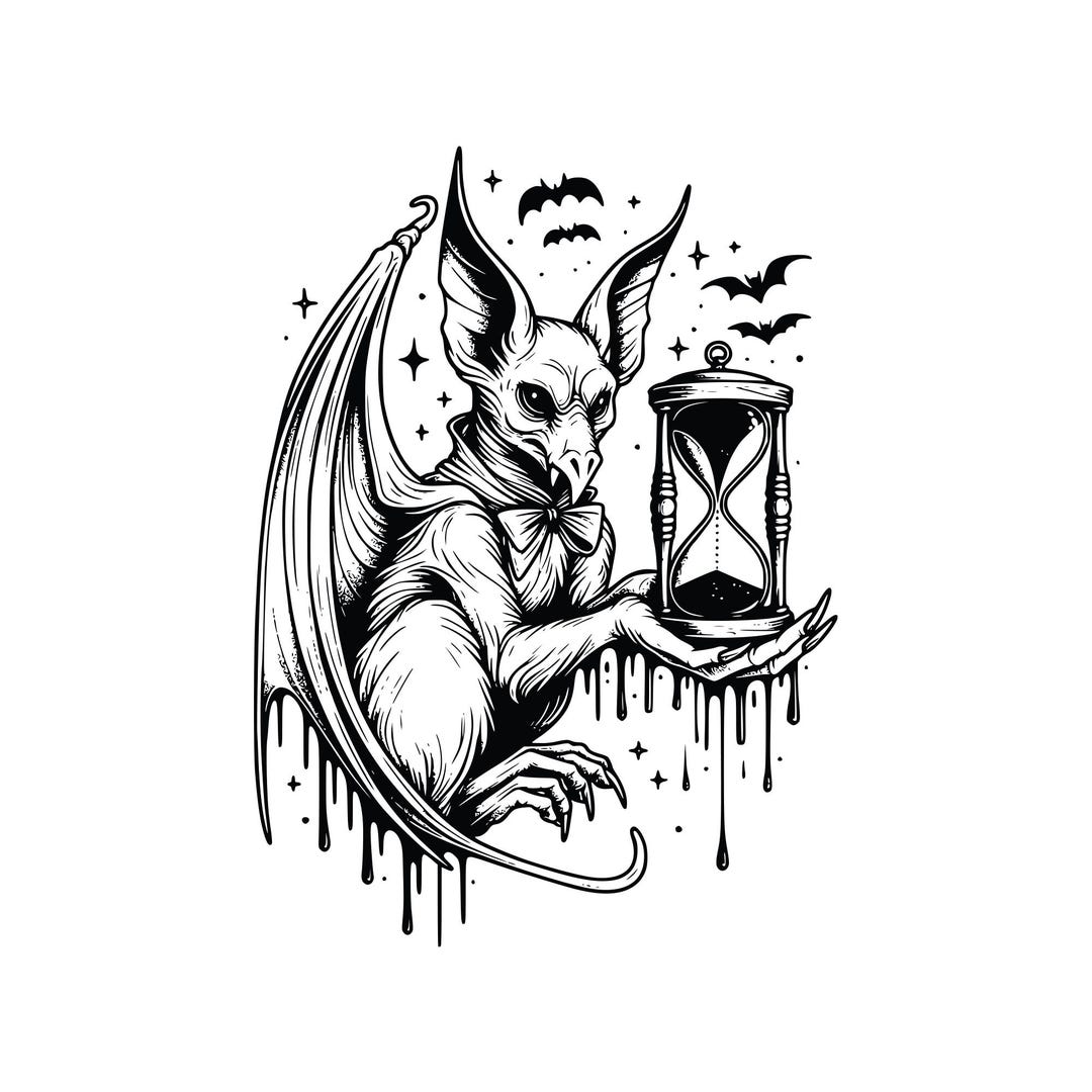 Spooky Vampire Bat With Hourglass Clipart: Halloween Graphics (digital ...