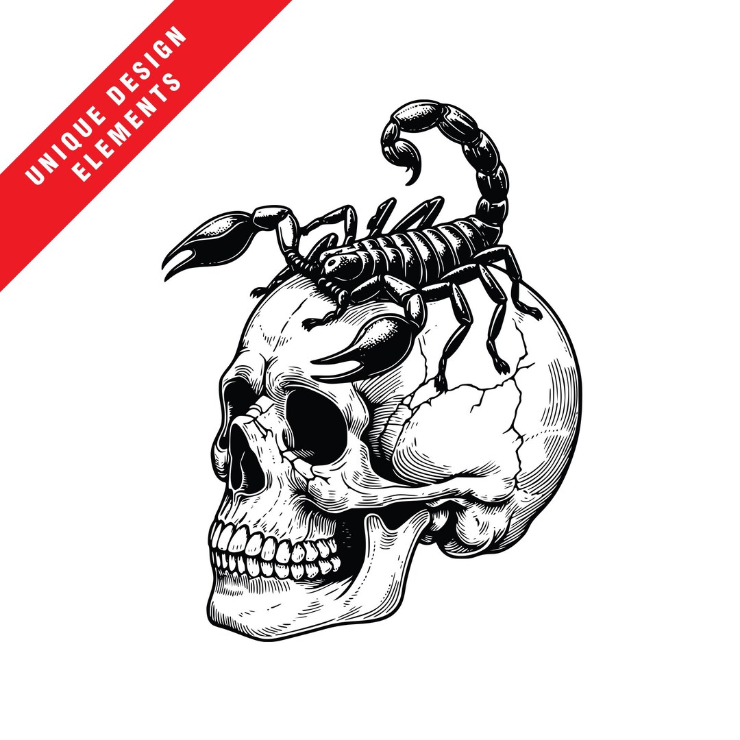 Scorpion on Skull Clipart: Goth Tattoo Vector Graphics (digital ...
