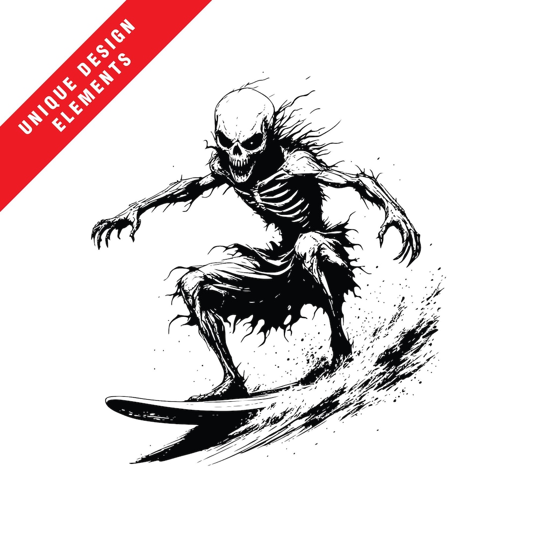 Surfing Ghoul Vector Art Bundle | EPS, SVG, PNG Clipart, Instant ...