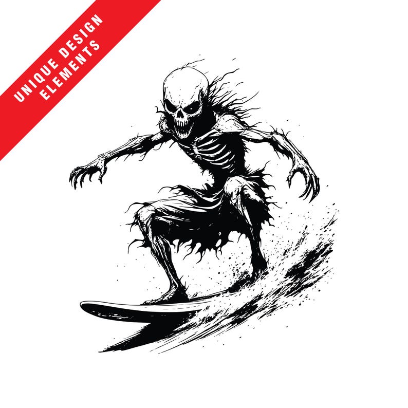 Surfing Ghoul Vector Art Bundle | EPS, SVG, PNG Clipart, Instant ...