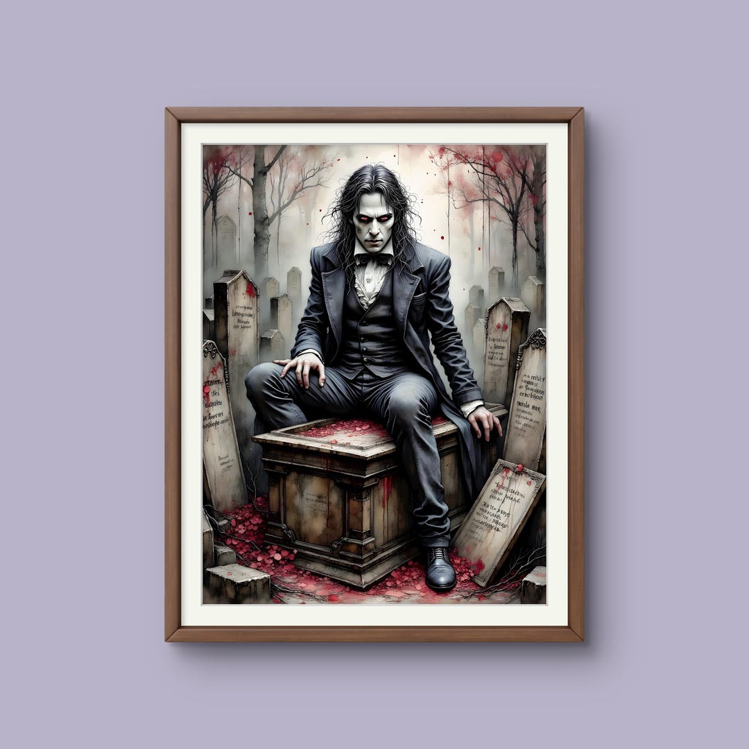Gothic Vampire Wall Art - Haunting Scene in Graveyard - Digital JPEG ...