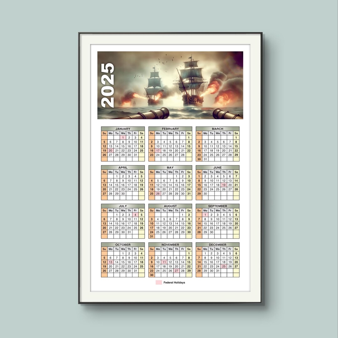 Pirate Ship 2025 Calendar: Nautical Wall Art (digital Download) - Etsy