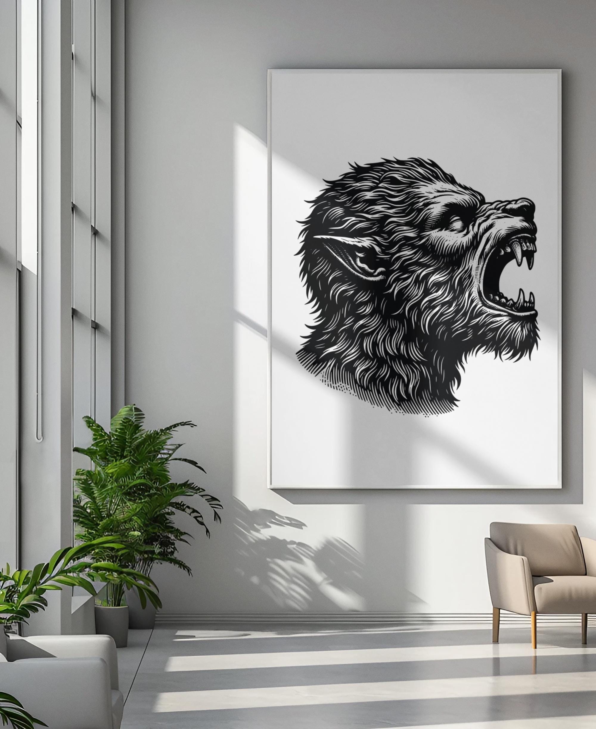 Howling Werewolf Head Vector Clipart: Halloween Illustration (digital ...