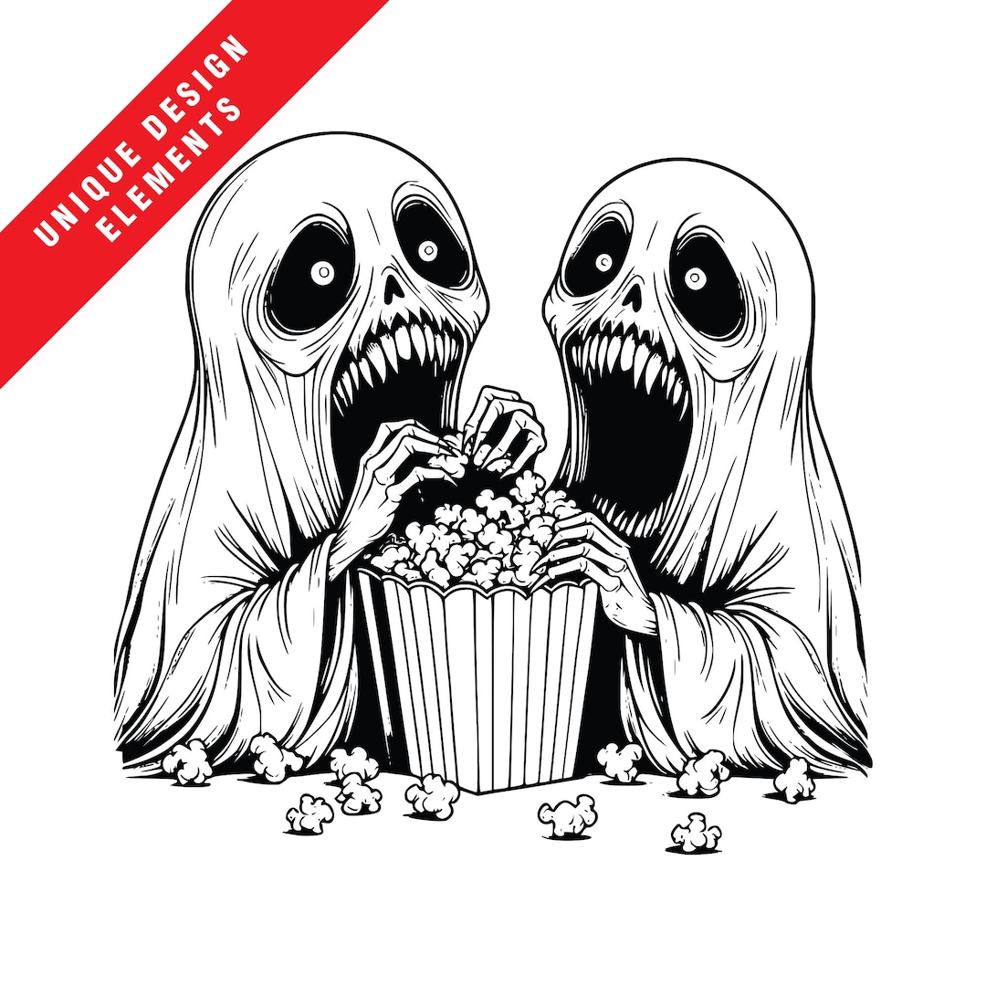 Scared Ghosts Eating Popcorn Clipart: Halloween Vector Illustration ...