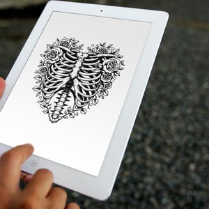 Heart-shaped Skeleton Ribcage With Rose Accents - EPS SVG PNG Clipart ...