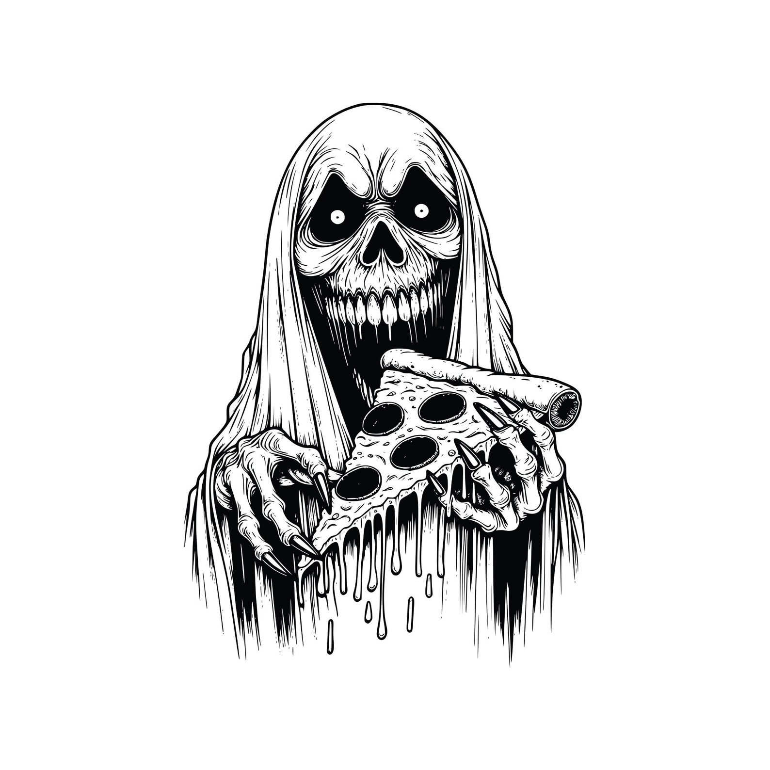 Ghost Eating Pizza Illustration: Gothic Horror Clipart (AI, SVG, PNG ...