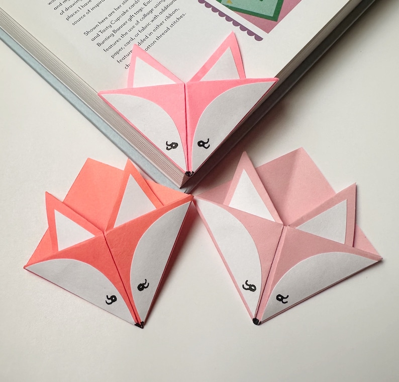 Pink Ombré Origami Fox Corner Bookmarks Stationery Handmade Forest ...