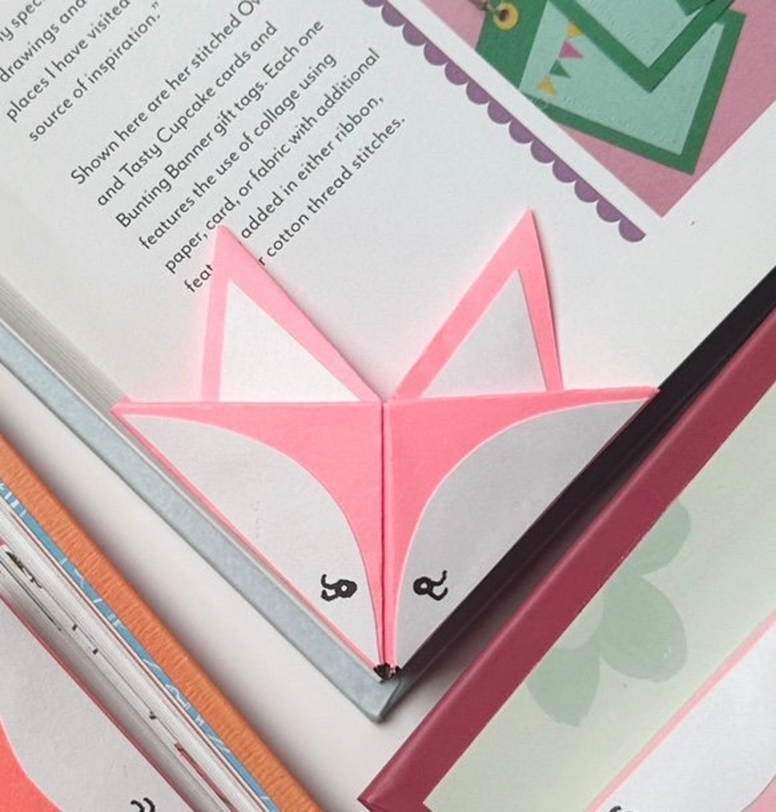 Pink Ombré Origami Fox Corner Bookmarks Stationery Handmade Forest ...