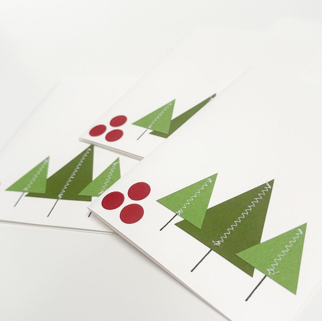 Modern Christmas Trees Cards Set, Minimalist, Simple, Handmade, Crisp ...