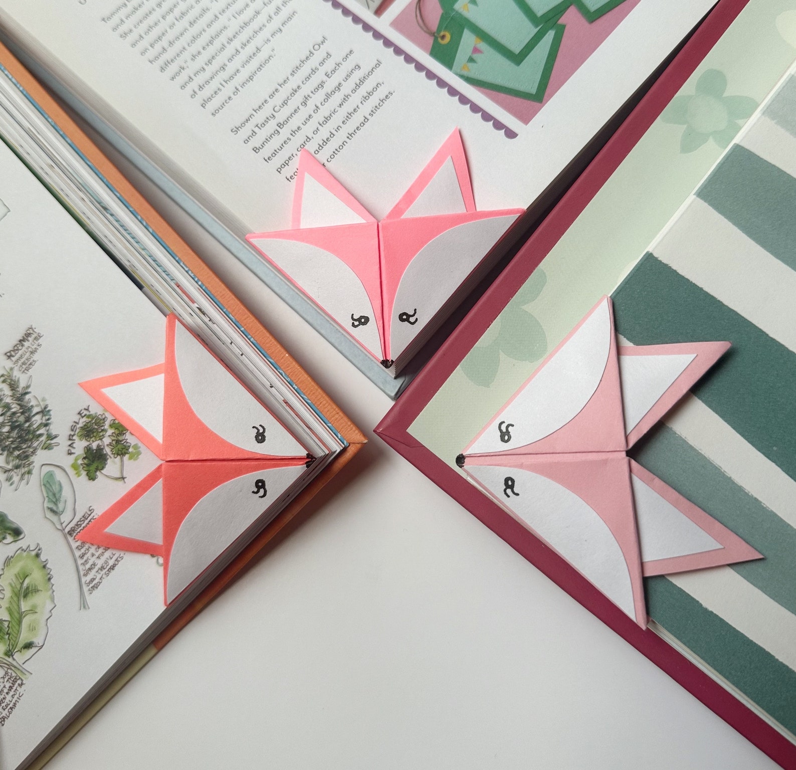 Pink Ombré Origami Fox Corner Bookmarks Stationery Handmade Forest ...