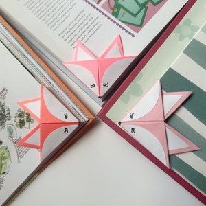 Pink Ombré Origami Fox Corner Bookmarks Stationery Handmade Forest ...