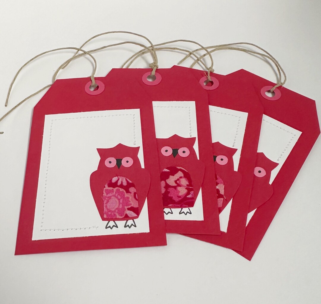 Handmade Owl Gift Tags: Red & Pink Party Favors, Set of 4 - Etsy
