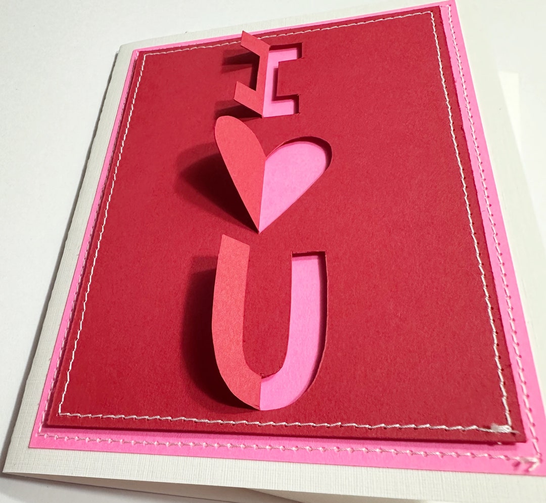 I Heart U Card Red and Pink Hand Cut Letters Dimensional Romance Love ...