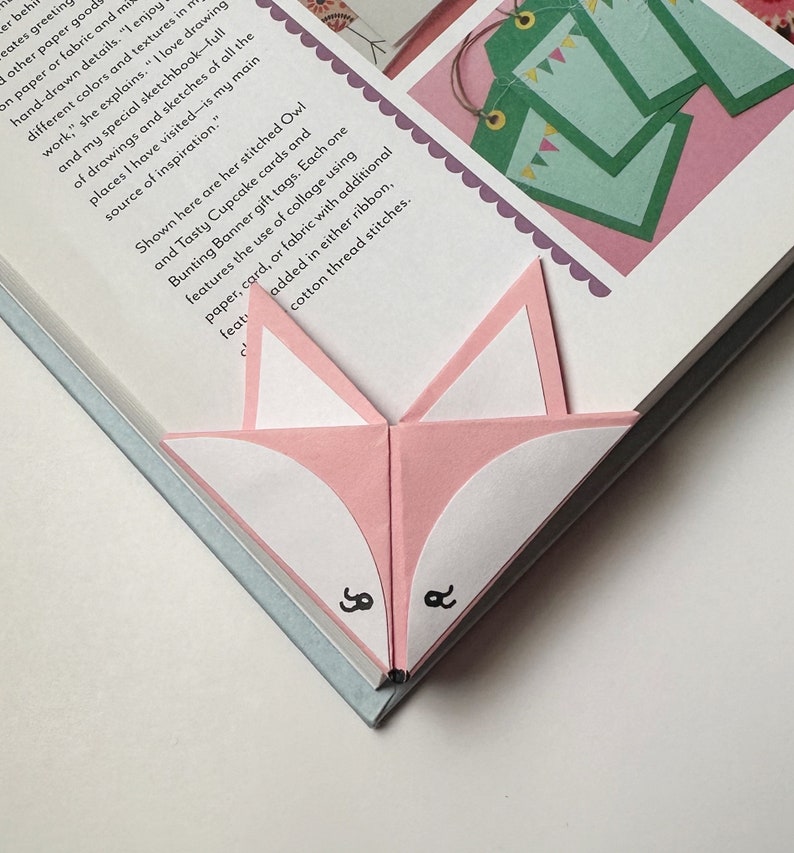 Pink Ombré Origami Fox Corner Bookmarks Stationery Handmade Forest ...