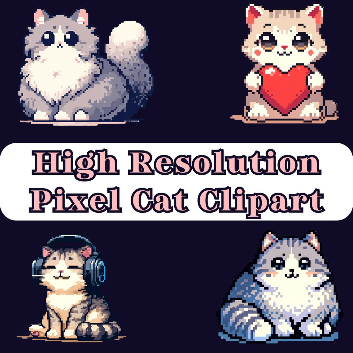8-bit Cat Clipart PNG SVG Bundle, Cat Clipart Png Svg Bundle, Cat ...