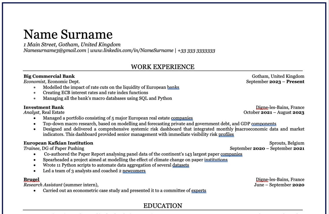 Economist's CV Template - Macroeconomics/microeconomics - Etsy