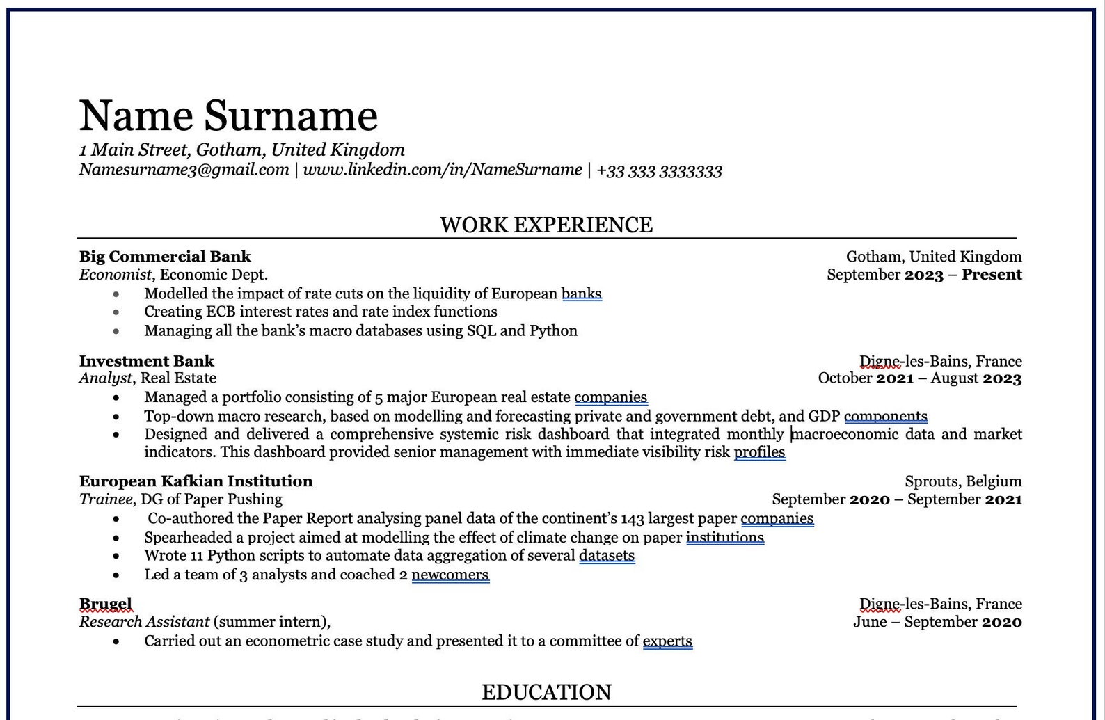Economist's CV Template - Macroeconomics/microeconomics - Etsy