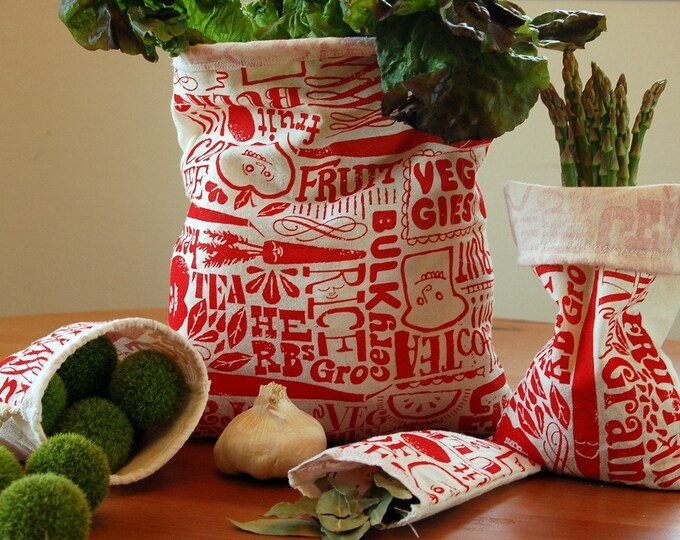 Happy Vegetable Reusable Vegetable Bags in Red - Etsy