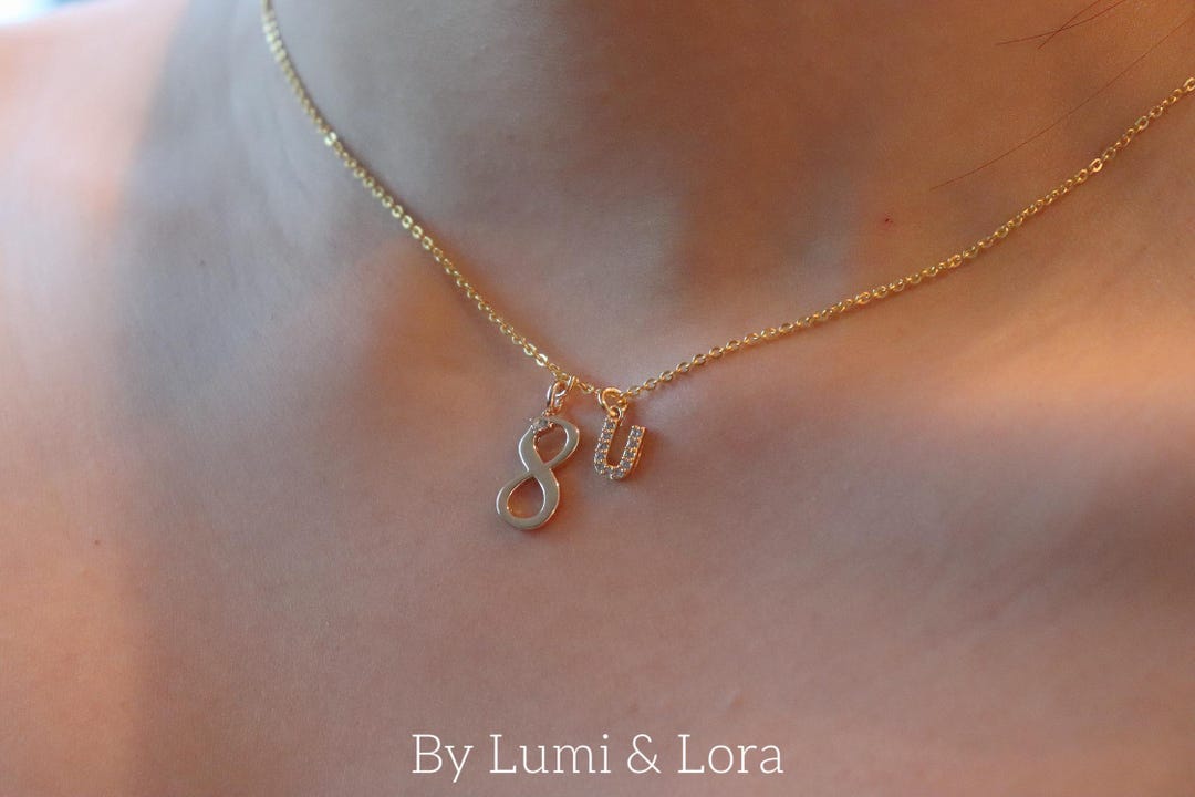 Gold Pavé Initial Necklace, Lucky Number 8 Charm, Personalized Gift ...