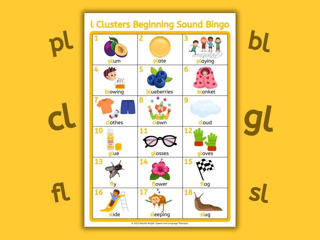 L Clusters Bingo Game, Speech Therapy Articulation Cards, Phonics ...