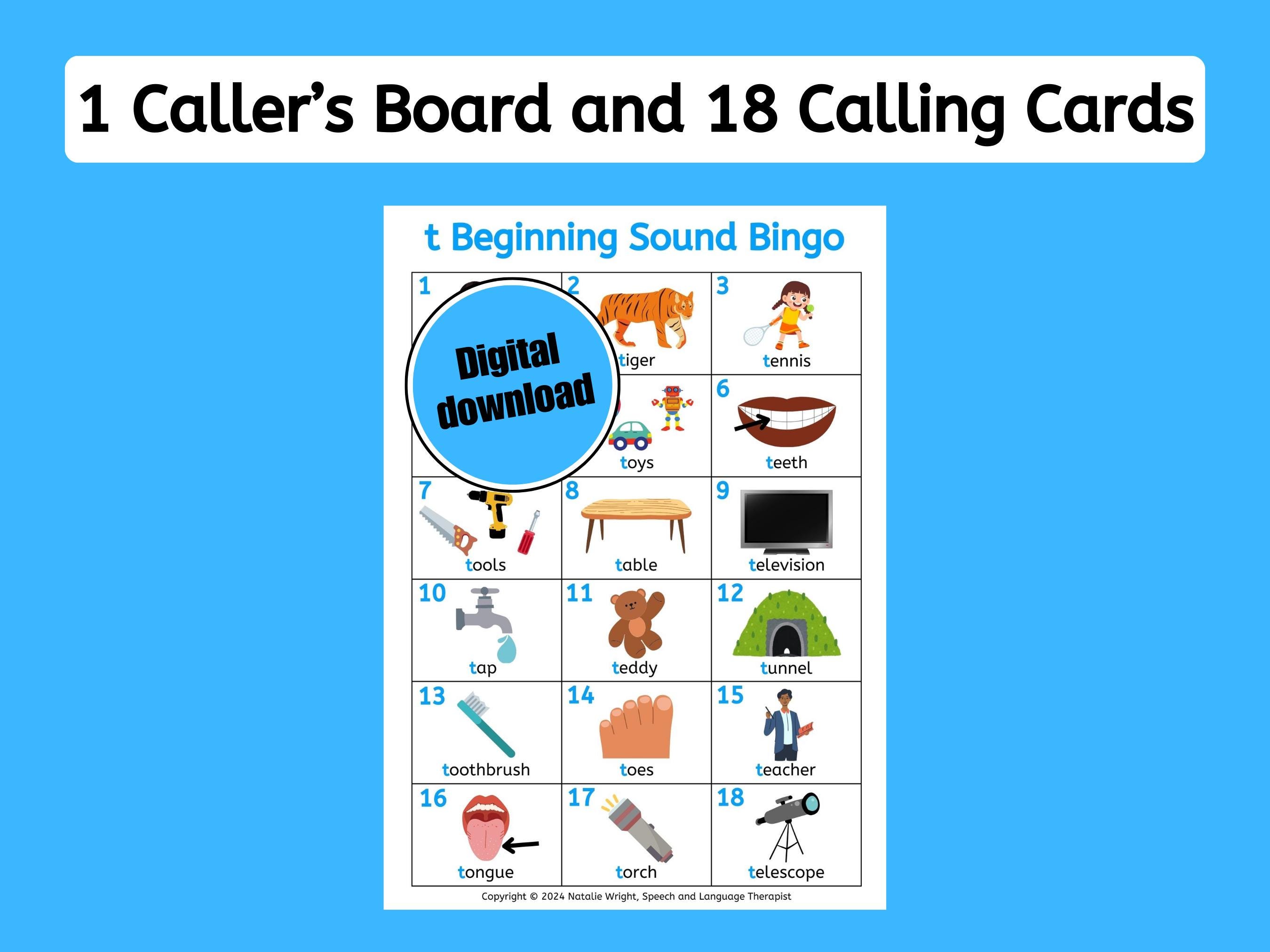 T Speech Sound Bingo Game Printable, Beginning Sound Card, Speech ...