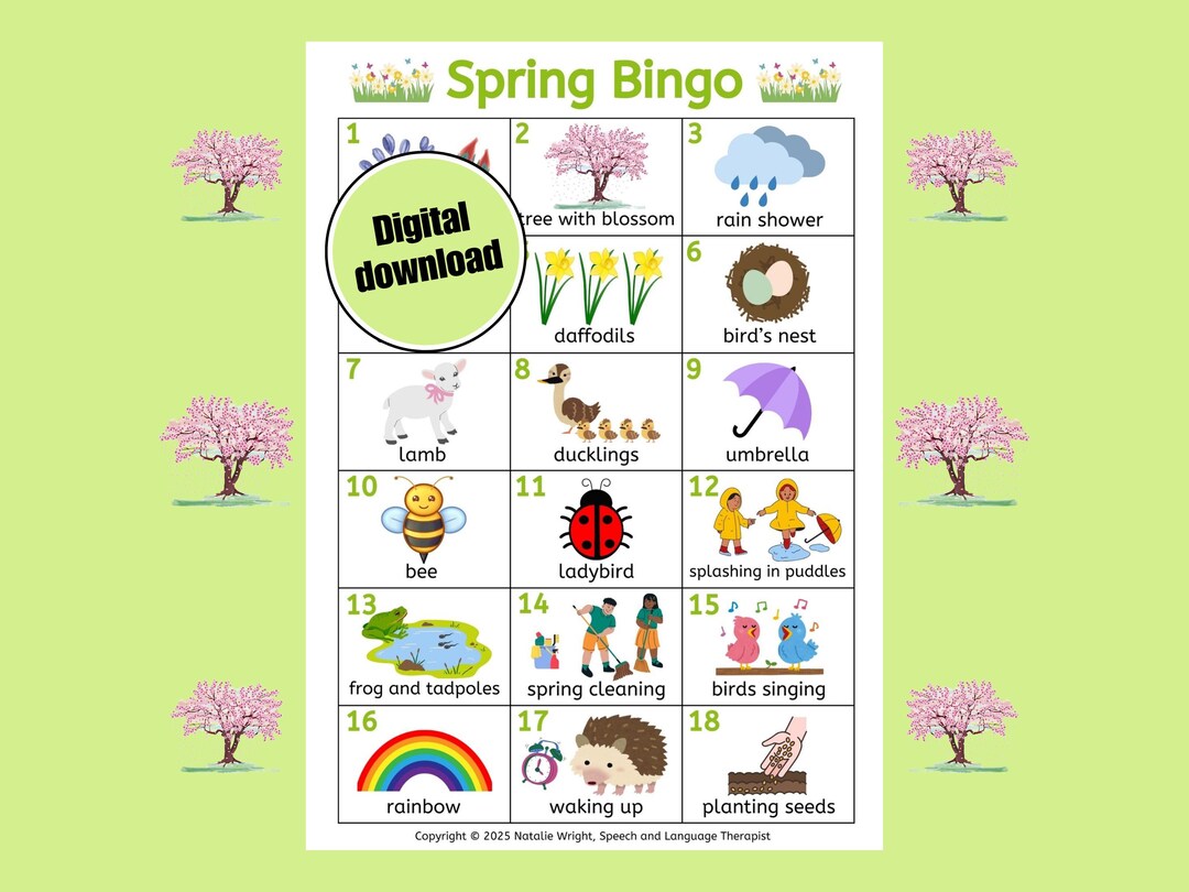 Spring Bingo Game for Kids, Vocabulary Builder (printable Digital ...