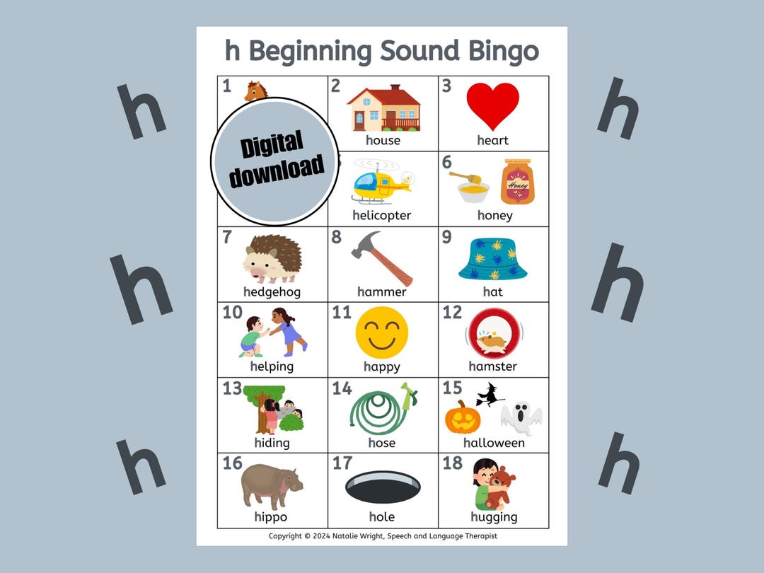 H Speech Sound Bingo Game Printable, Beginning Sound Card, Speech ...
