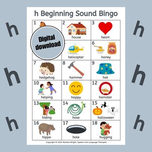 H Speech Sound Bingo Game Printable, Beginning Sound Card, Speech ...