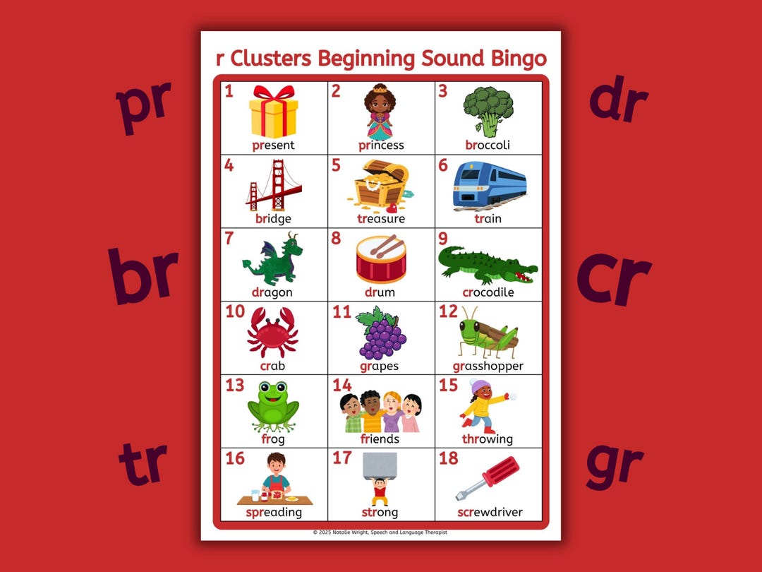 R Clusters Bingo Game, Speech Therapy Articulation Cards, Phonics ...