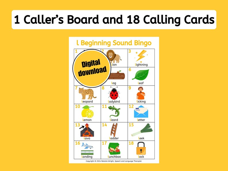 L Speech Sound Bingo Game Printable, Beginning Sound Card, Speech ...