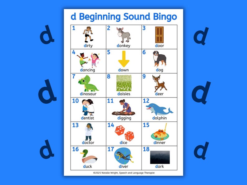D Sound Bingo Game, Speech Therapy Articulation Cards, Phonics Activity ...