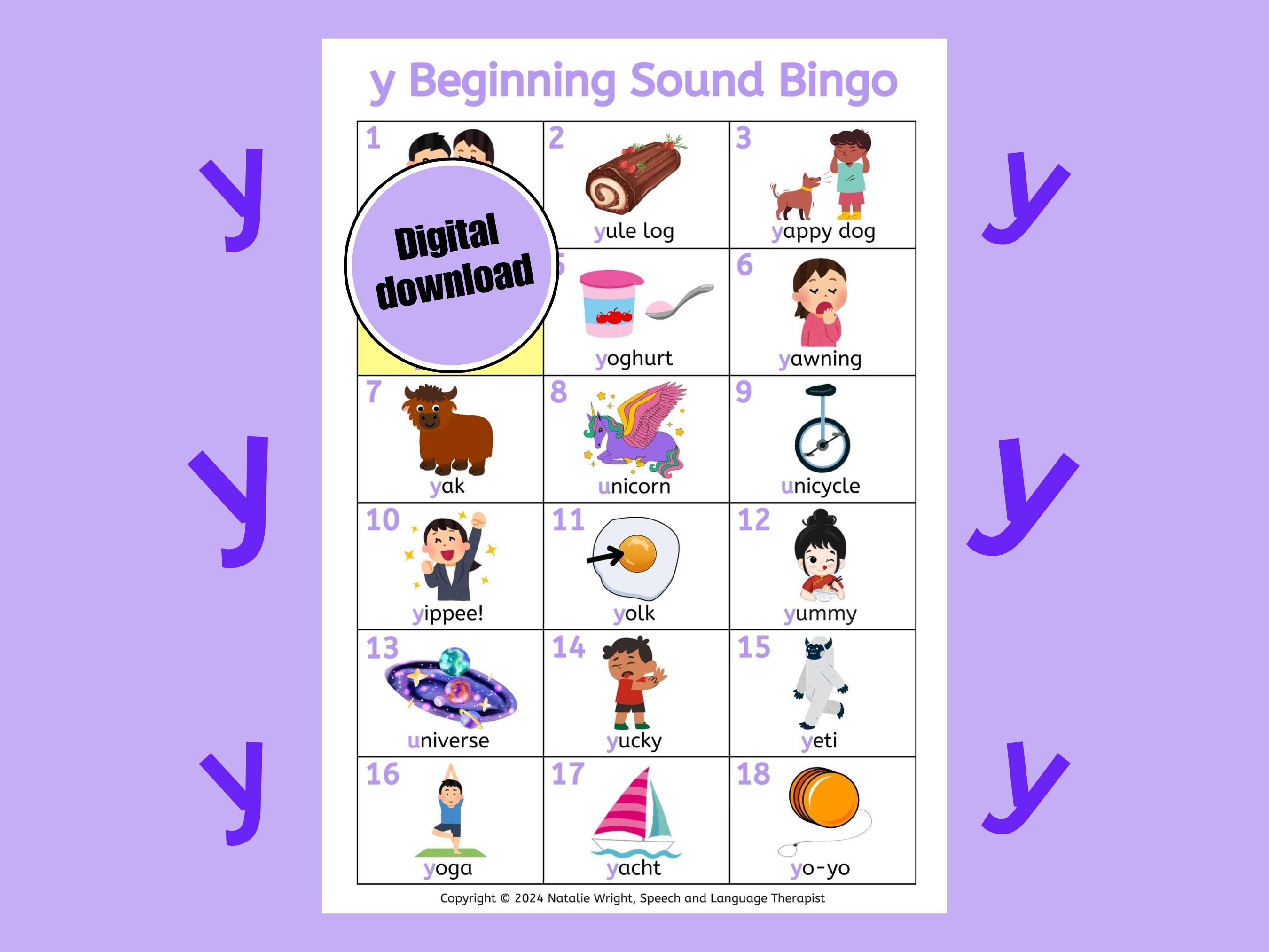 Y Sound Bingo Game, Speech Therapy Articulation Cards, Phonics Activity ...