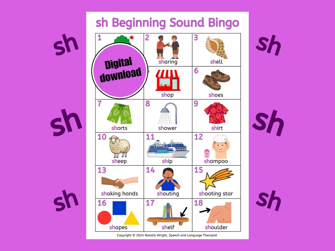 Sh Speech Sound Bingo Game Printable, Beginning Sound Card, Speech ...