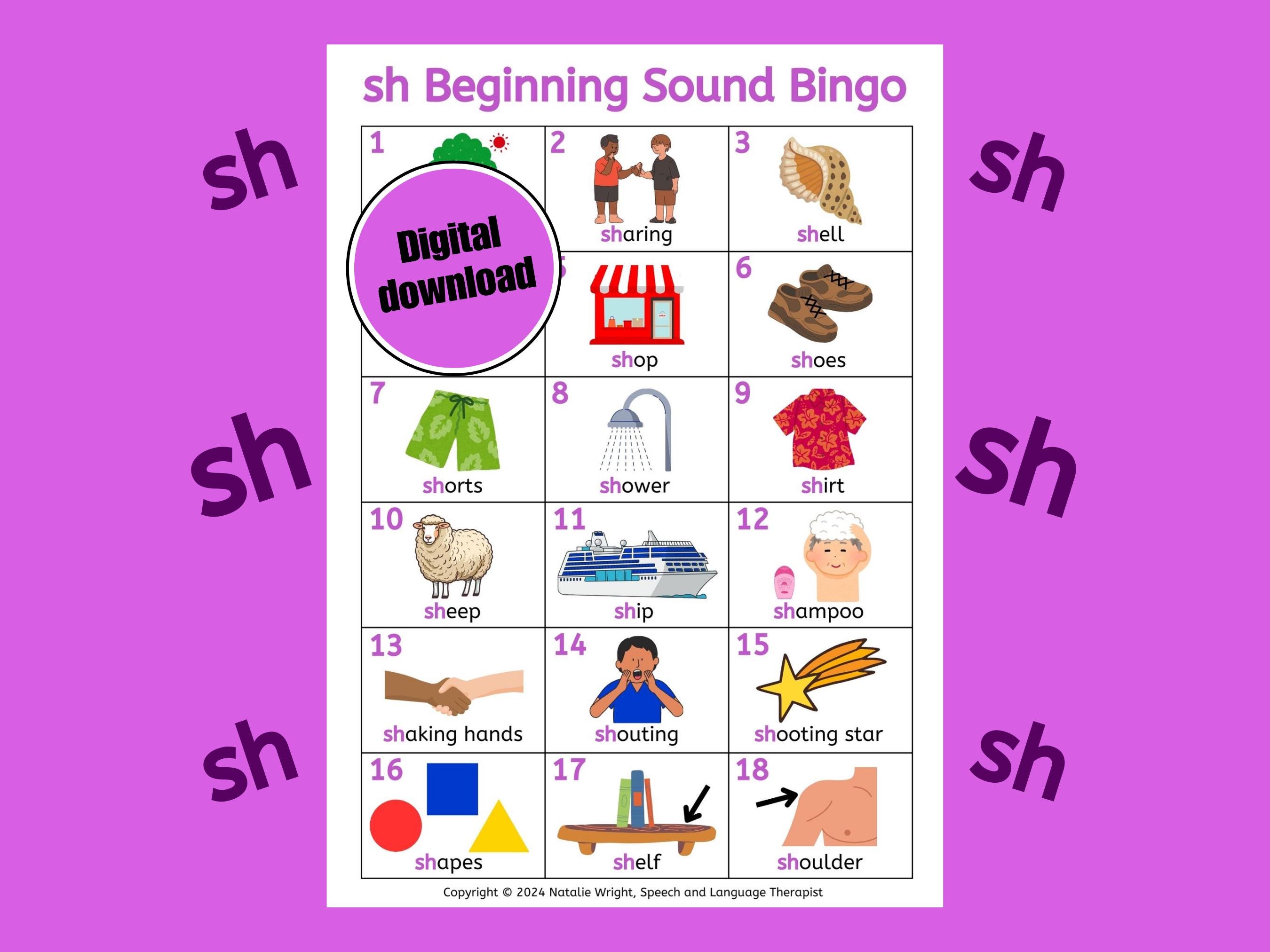 Sh Speech Sound Bingo Game Printable, Beginning Sound Card, Speech ...