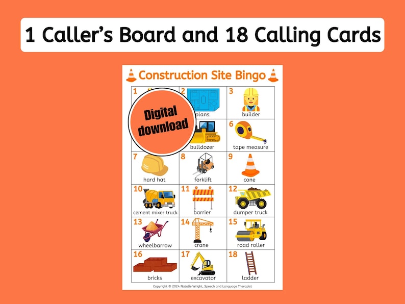 Construction Site Bingo, Printable Bingo Cards, Construction Activity ...
