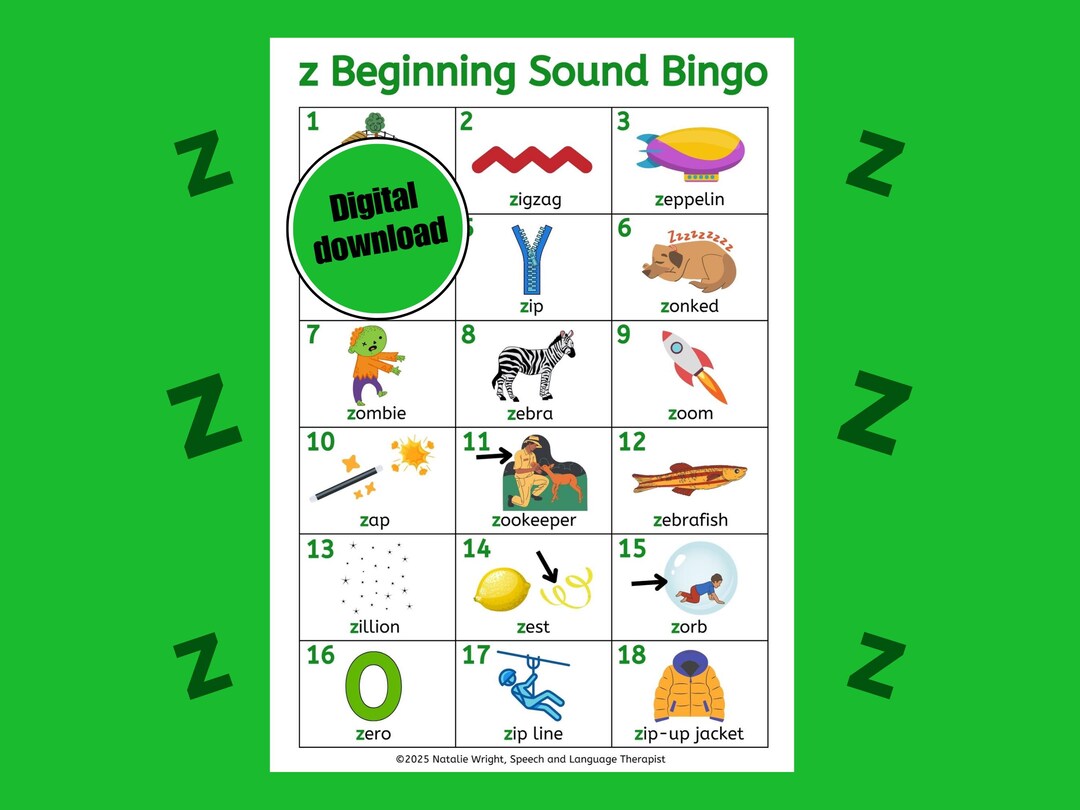Z Sound Bingo Game, Speech Therapy Articulation Cards, Phonics Activity ...