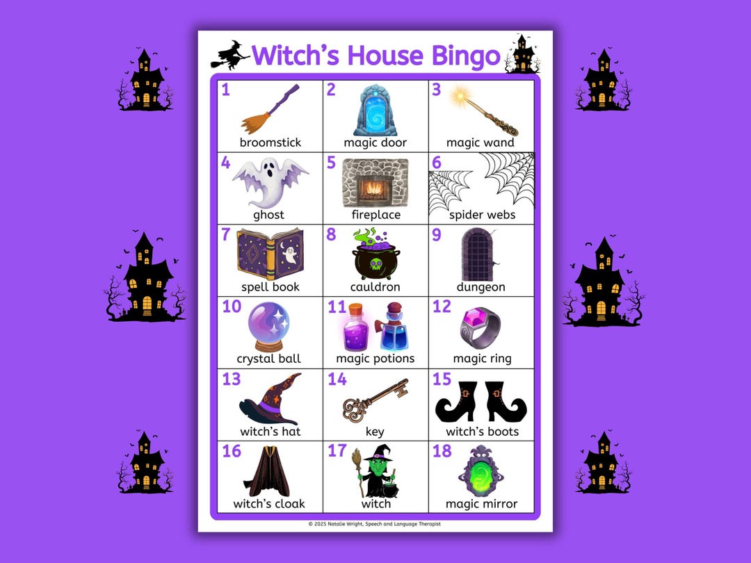 Witch's House Bingo Game for Kids, Halloween Vocabulary Builder ...