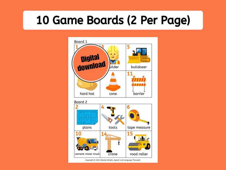 Construction Site Bingo, Printable Bingo Cards, Construction Activity ...
