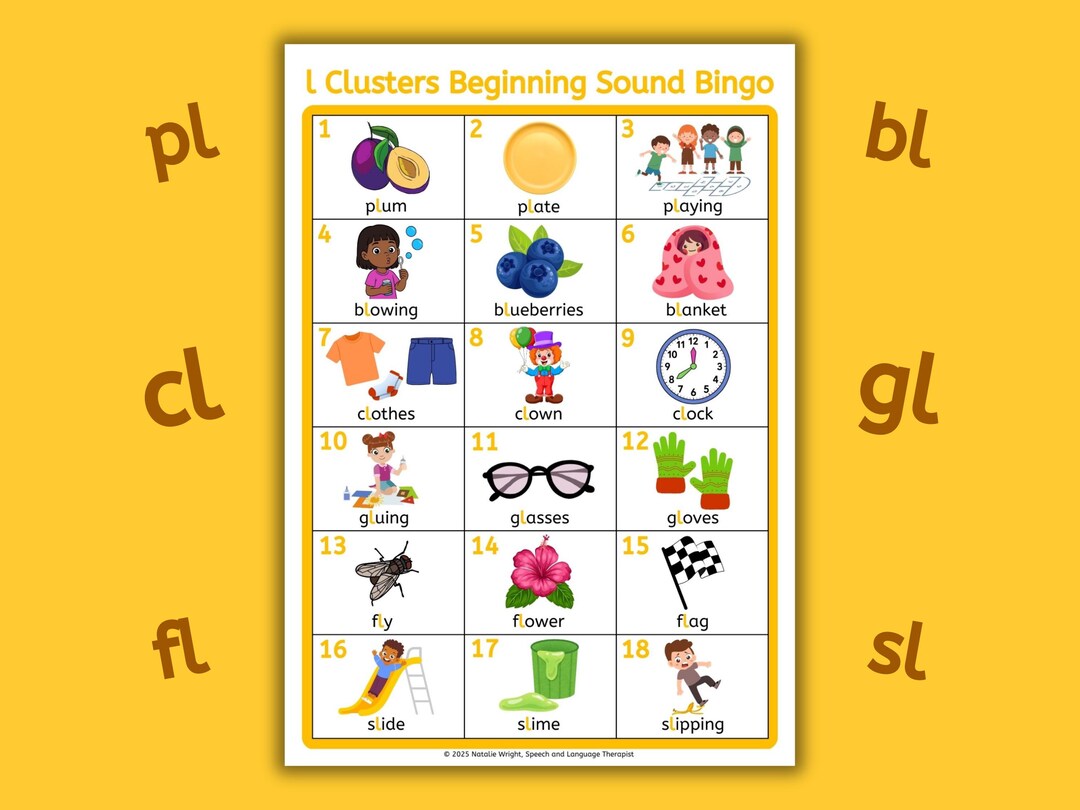 L Clusters Bingo Game, Speech Therapy Articulation Cards, Phonics ...