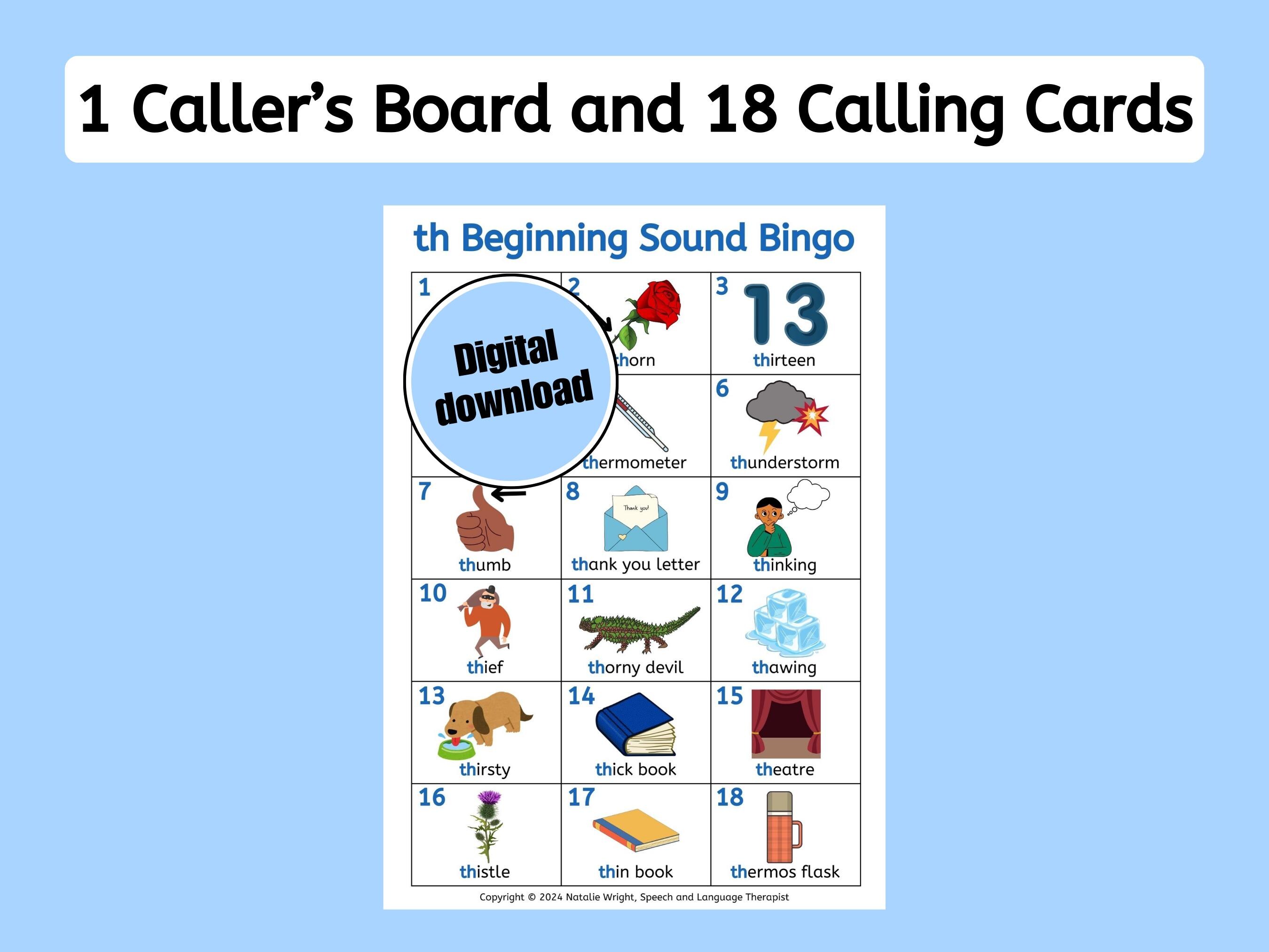 Th Speech Sound Bingo Game Printable, Beginning Sound Card, Speech ...