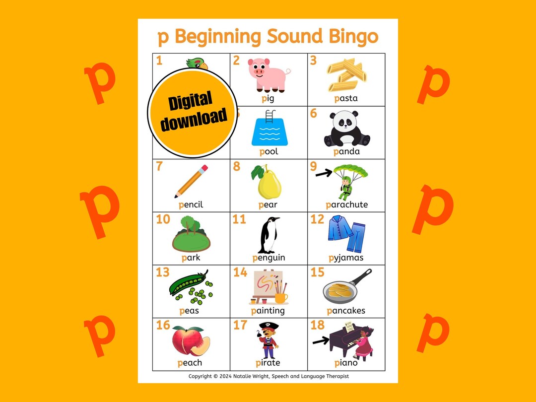 P Speech Sound Bingo Game Printable, Beginning Sound Card, Speech ...