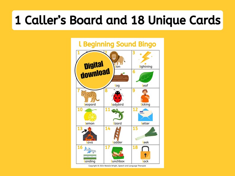 L Speech Sound Bingo Game Printable, Beginning Sound Card, Speech ...