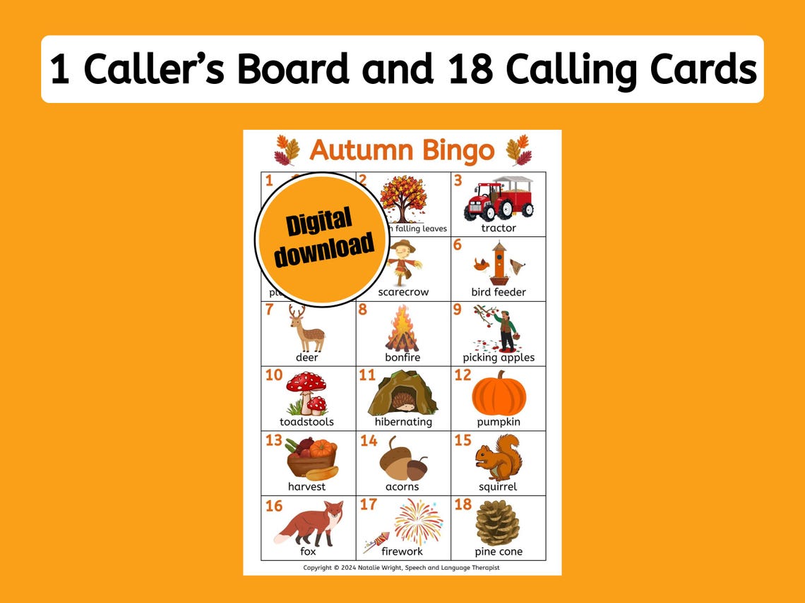 Autumn Bingo, Kids Fall Bingo Game, Fall Bingo Boards, Bingo Cards for ...