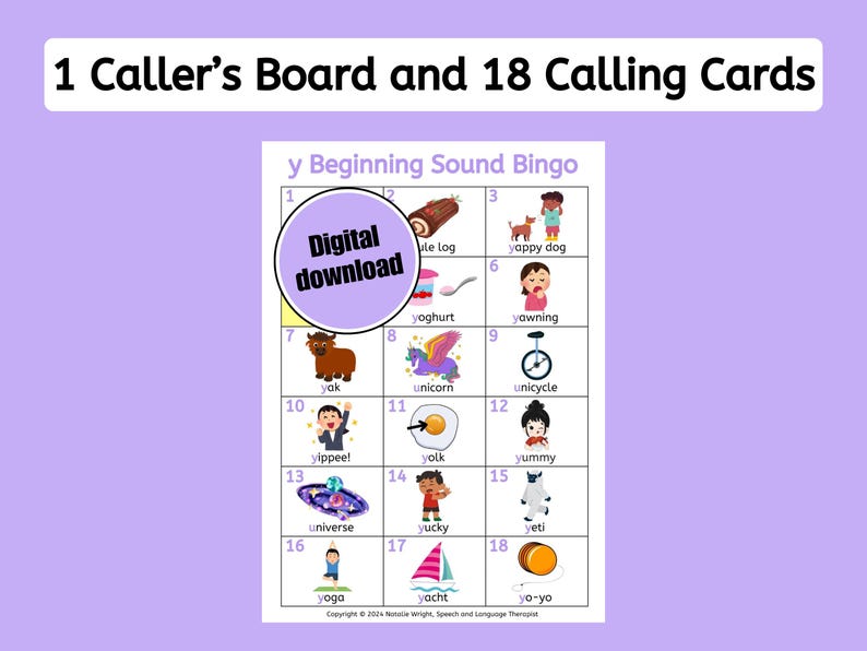 Y Sound Bingo Game, Speech Therapy Articulation Cards, Phonics Activity ...